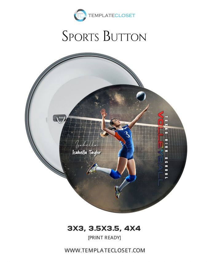 Volleyball Photography Button, Sports Button,