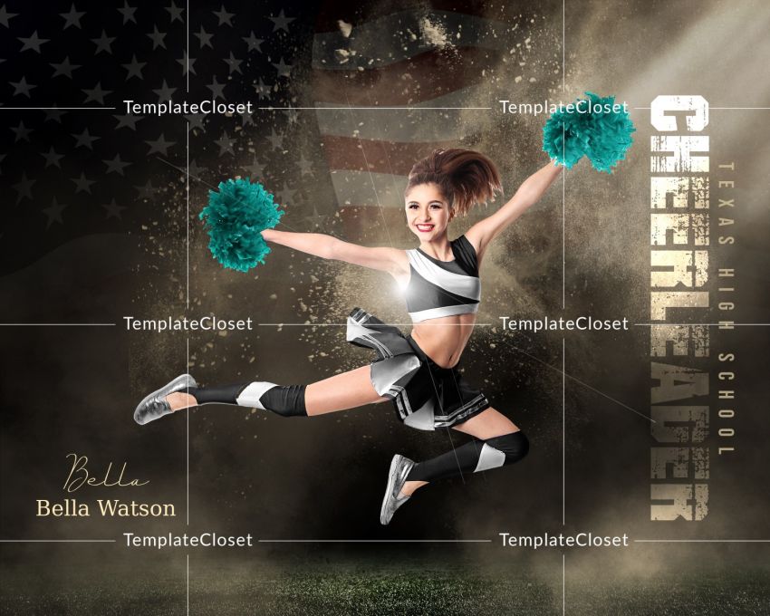 Cheerleader with USA Flag Template