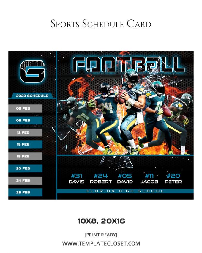 Football Sports Schedule Card Template
