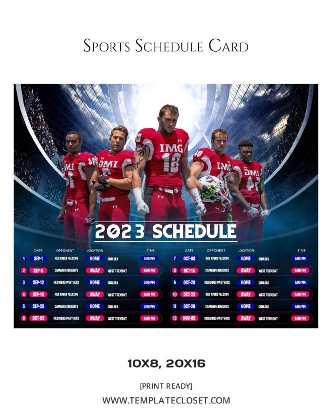 Multisport Sport Schedule Card Template