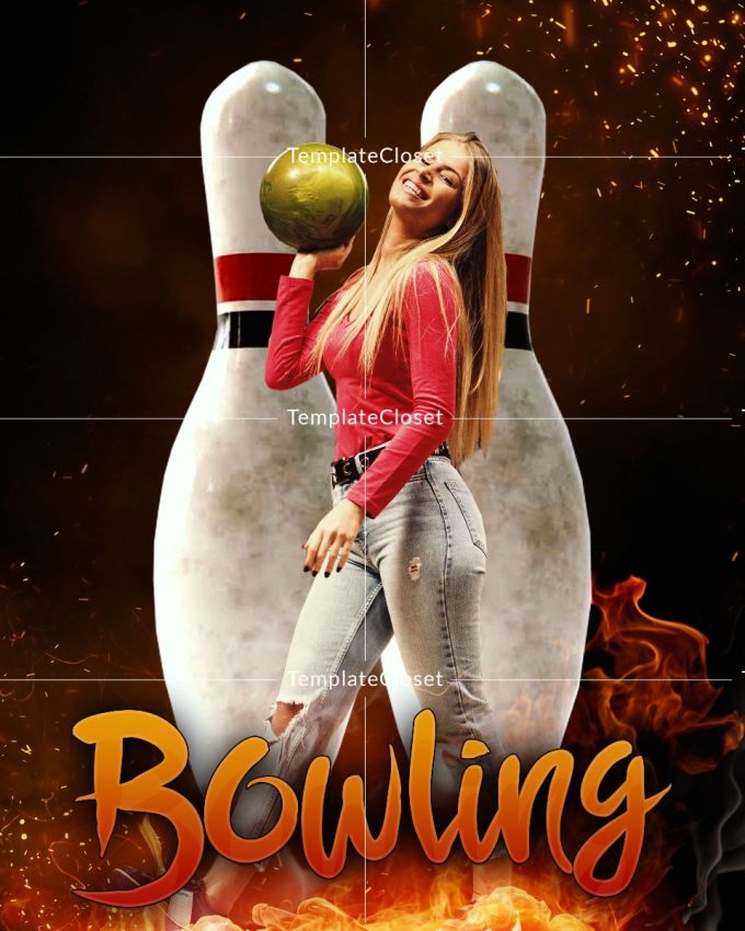 Bowling Fire Effect Senior Photoshop Template