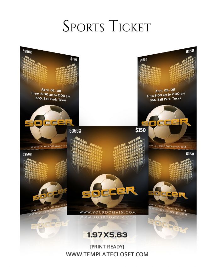 Soccer Enliven Effect Print Ready Photoshop Ticket