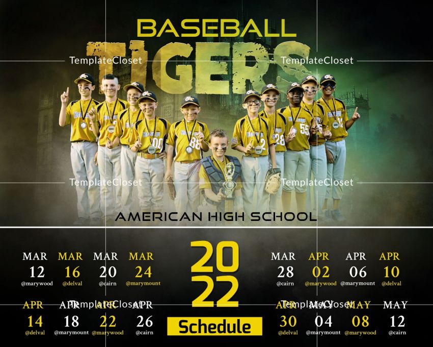 Baseball Tigers - Sports Schedule Card Template Photography